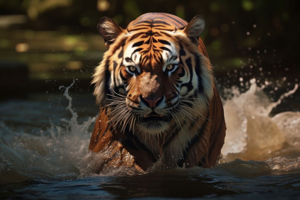 Tiger stream Ferocious wildlife. AI | Free Photo - rawpixel