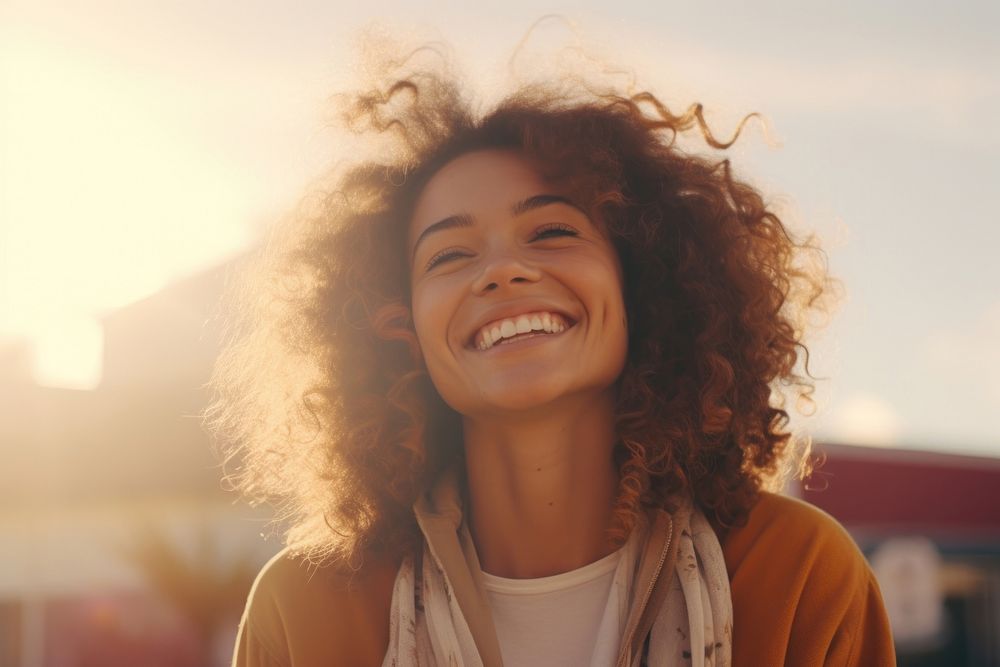 Outdoors woman Medium shot laughing. | Free Photo - rawpixel