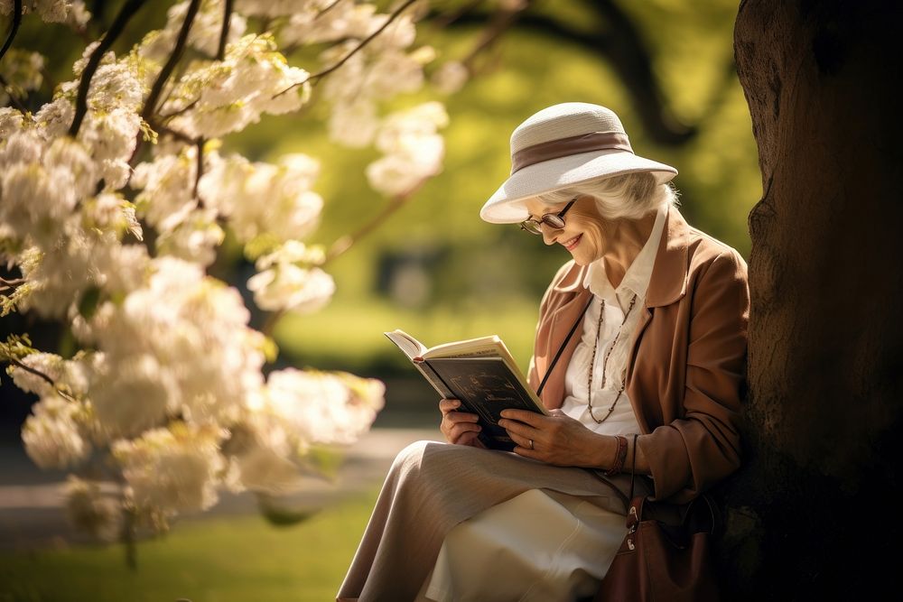 Old woman sitting reading nature. | Free Photo - rawpixel