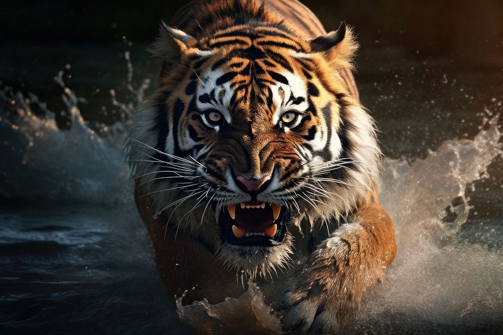 Tiger water Ferocious wildlife. AI | Free Photo - rawpixel
