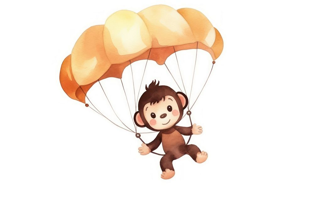 Monkey parachuting parachute cartoon cute | Free Photo Illustration ...