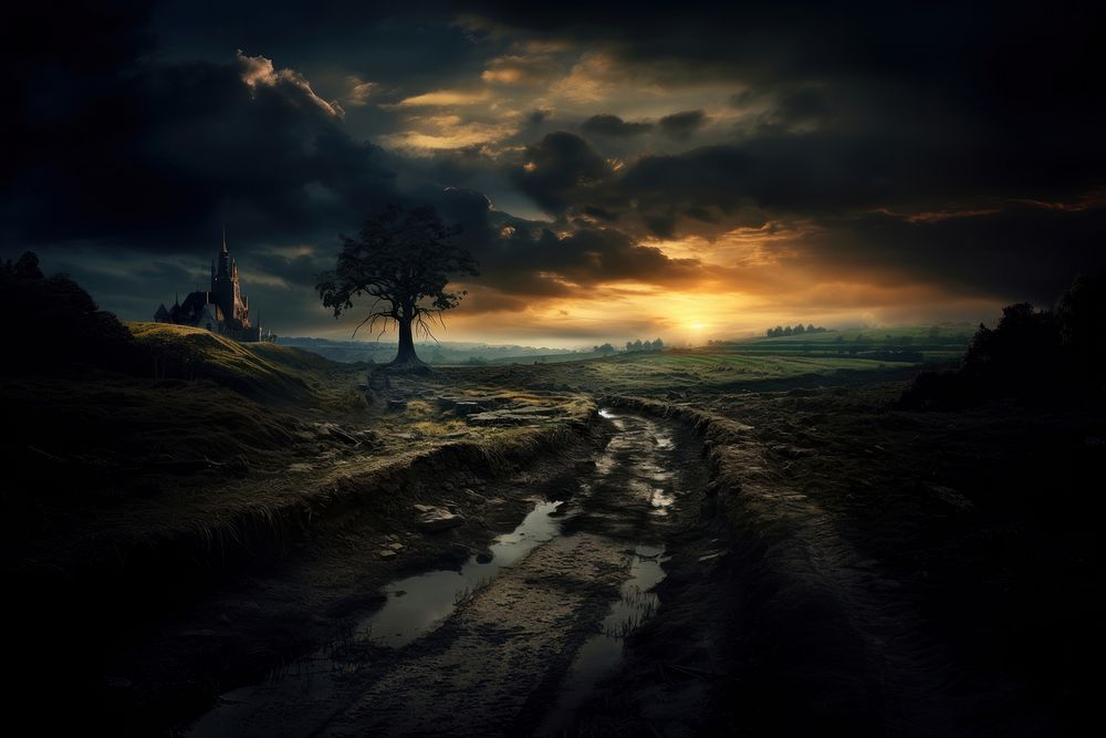 Medieval field landscape outdoors sunset | Free Photo - rawpixel