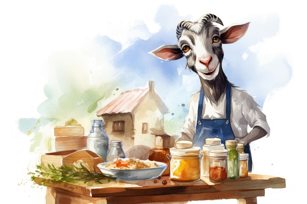 Goat selling cheeses livestock cartoon | Free Photo Illustration - rawpixel
