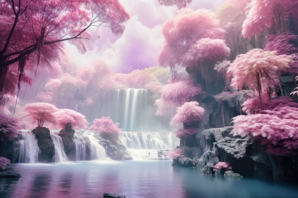 Ethereal Waterfall Sanctuary waterfall landscape | Premium Photo - rawpixel