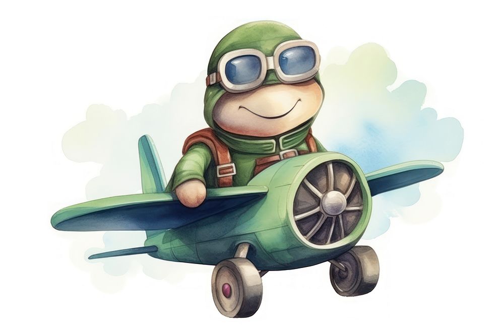 Turtle pilot cartoon airplane aircraft. | Premium Photo Illustration ...