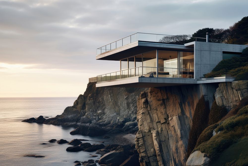 Modern house cliff sea architecture. | Free Photo - rawpixel
