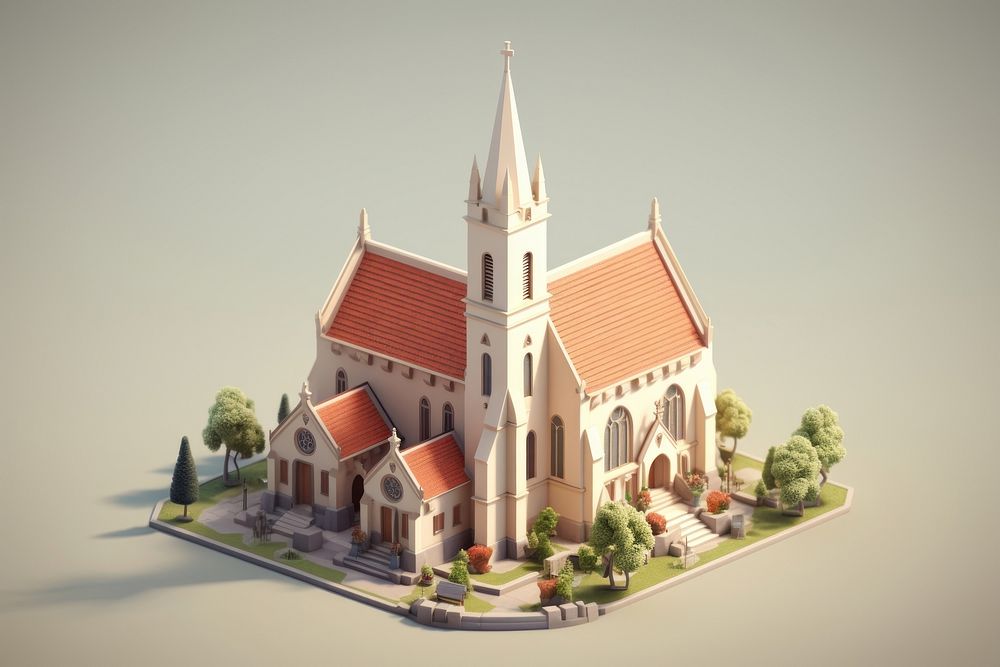 French isometric church architecture building | Free Photo Illustration ...