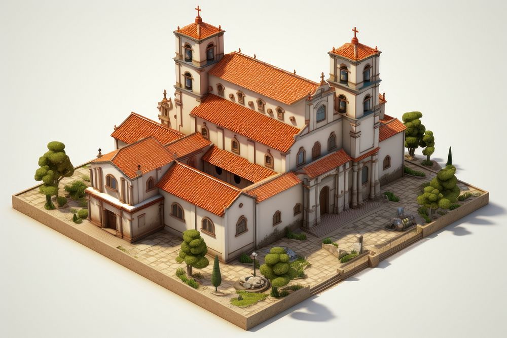 Isometric spanish church architecture building | Premium Photo ...