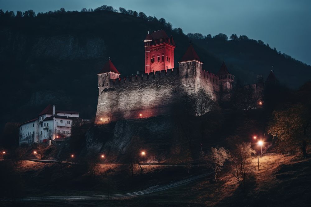 dracula castle architecture building night. | Premium Photo - rawpixel