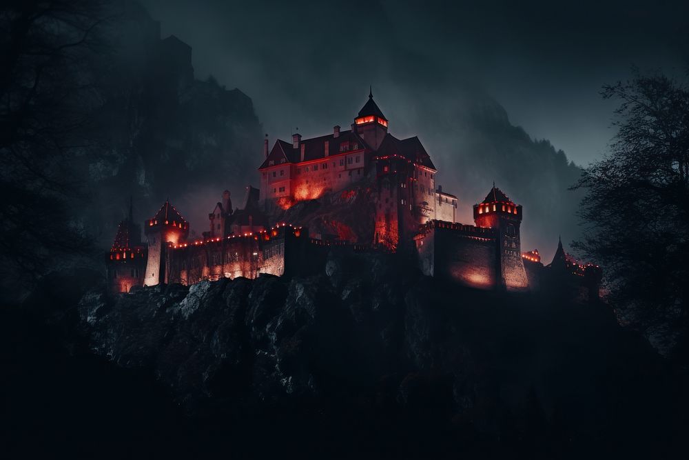 dracula castle architecture building night. | Premium Photo - rawpixel