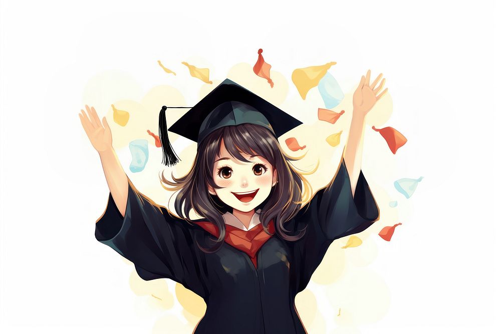Asian student girl graduation anime | Free Photo Illustration - rawpixel