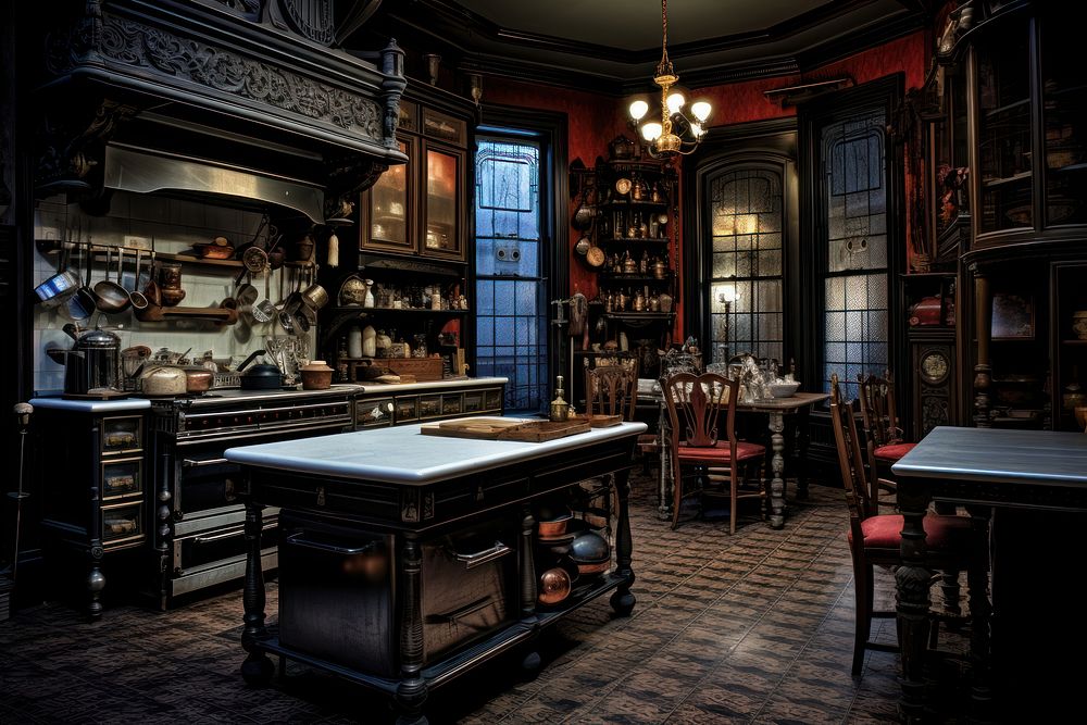 Haunted kitchen furniture table chair. | Free Photo - rawpixel