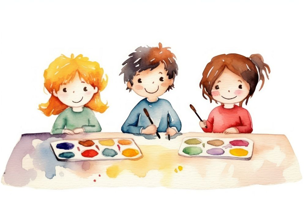 Kids painting cartoon white background | Free Photo Illustration - rawpixel