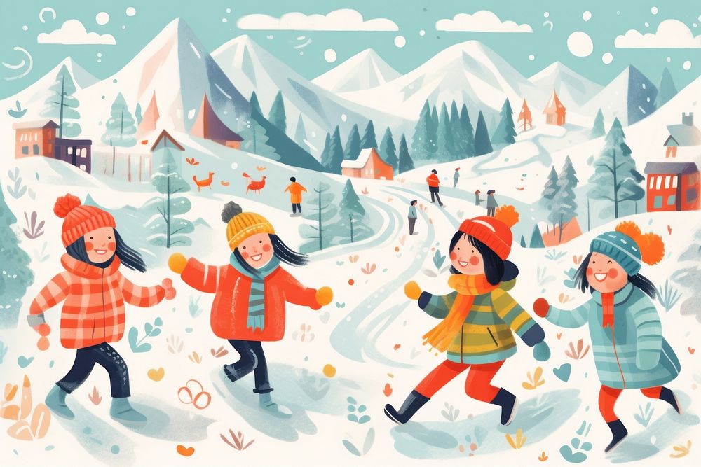 Kids snow celebration outdoors. | Free Photo Illustration - rawpixel
