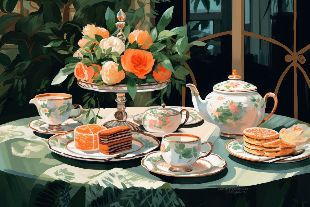 High tea table porcelain furniture. | Free Photo Illustration - rawpixel