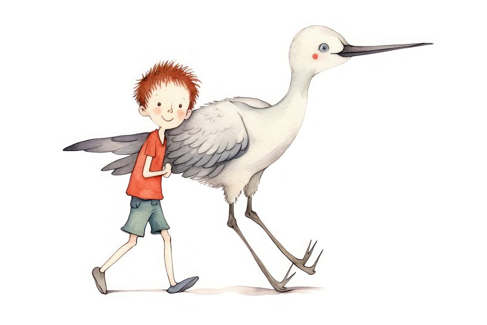 Stork carry boy animal cartoon | Free Photo Illustration - rawpixel