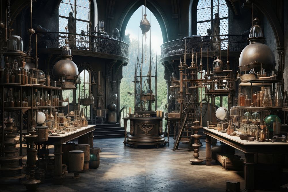 Wizard laboratory architecture building manufacturing | Premium Photo ...