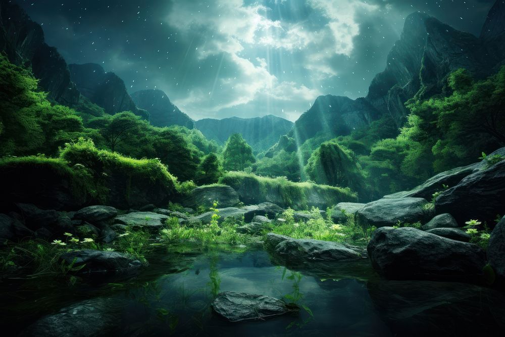 Green mountains landscape vegetation reflection. | Free Photo - rawpixel