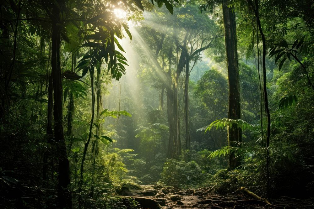 Rainforest nature vegetation sunlight. AI | Free Photo - rawpixel