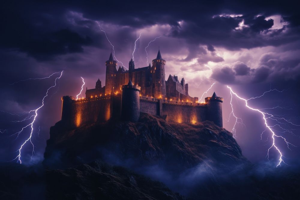 Medieval castle lightning storm thunderstorm. | Premium Photo - rawpixel