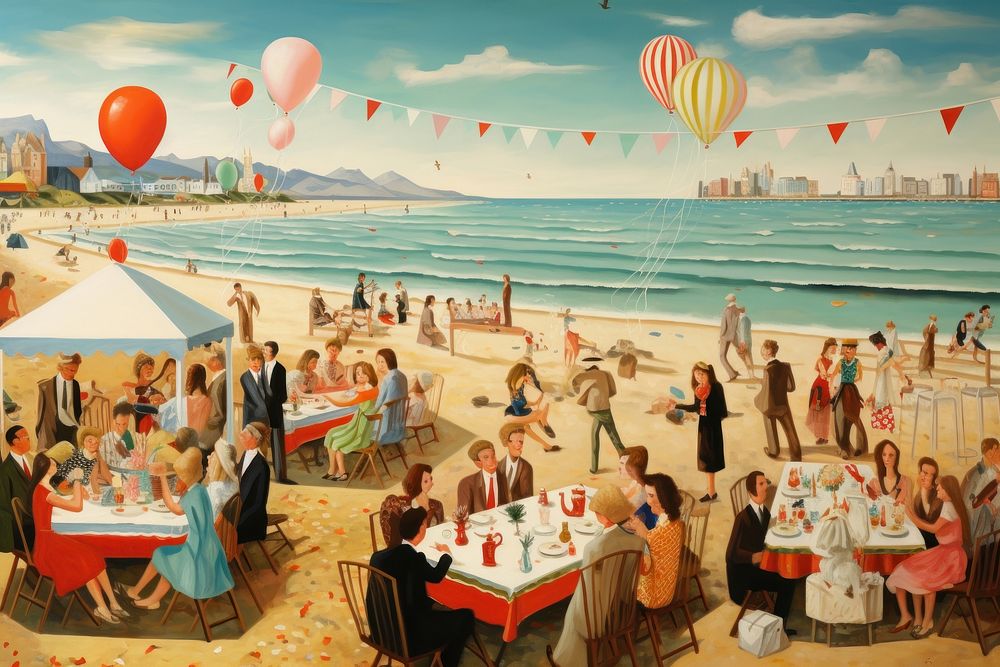 Seaside party outdoors beach table. | Free Photo Illustration - rawpixel