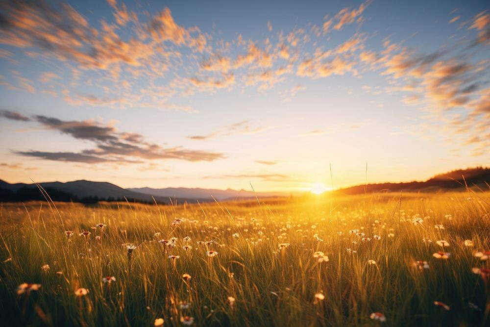 Sunset meadow landscape grassland sunlight | Premium Photo - rawpixel