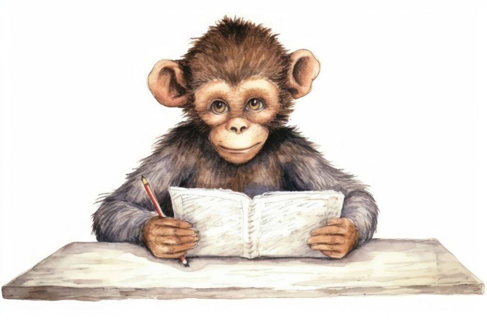 Monkey student animal mammal book. | Free Photo Illustration - rawpixel