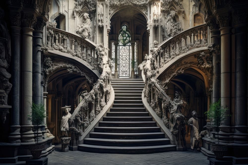 Castle architecture staircase building spirituality. | Premium Photo ...