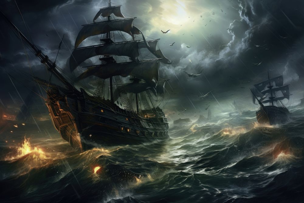 Dark fantasy scene ship sea | Premium Photo - rawpixel