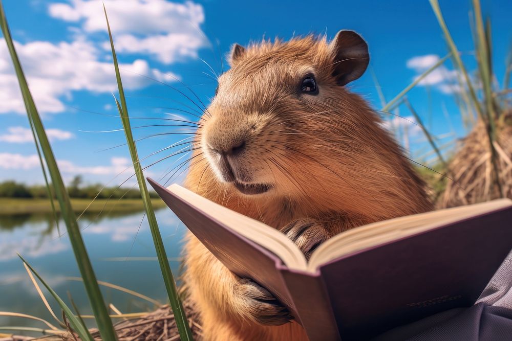 Reading book capybara looking animal. | Free Photo - rawpixel