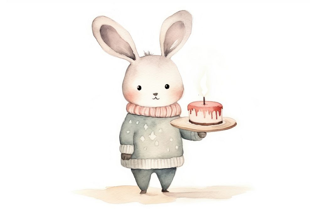 Rabbit holding cake cartoon mammal | Free Photo Illustration - rawpixel
