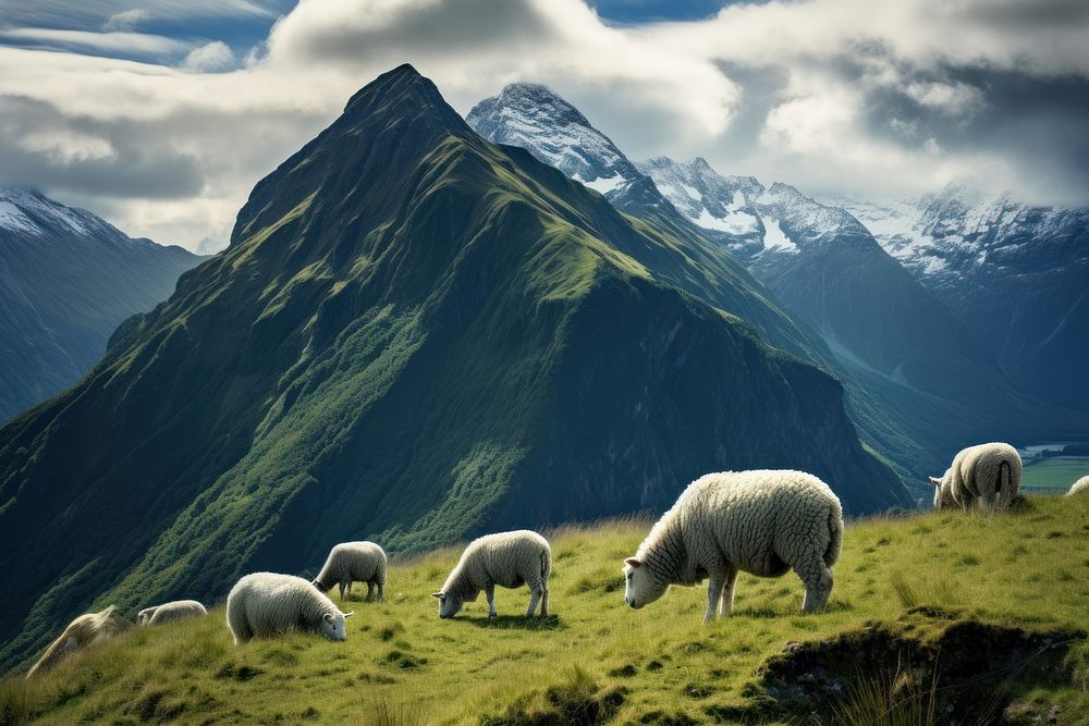 Sheep eating grass sheep landscape | Free Photo - rawpixel