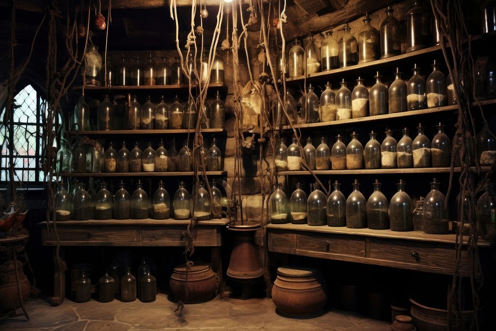 Potion racks shelf architecture arrangement. | Premium Photo - rawpixel