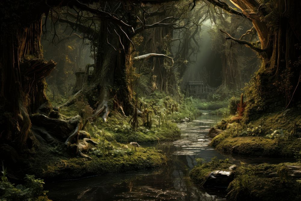 Fantasy scene landscape woodland outdoors. | Free Photo - rawpixel