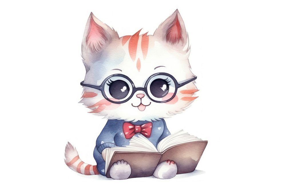 Cat read book glasses cartoon | Premium Photo Illustration - rawpixel