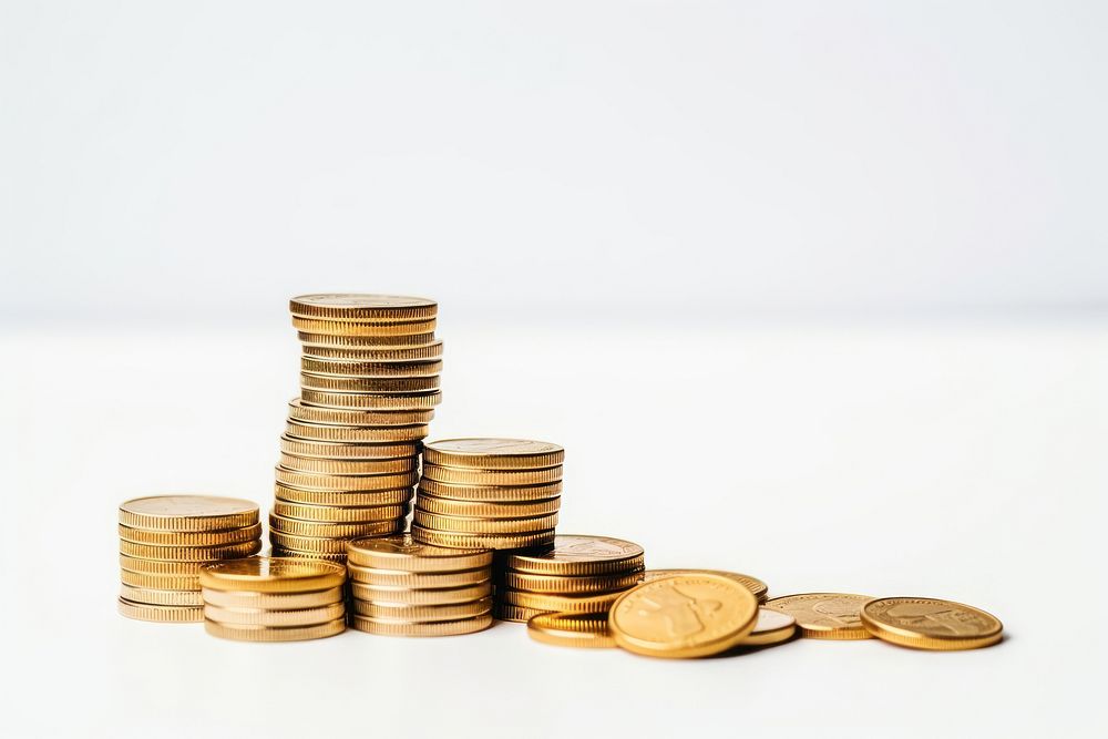 Gold coins money white background | Premium Photo - rawpixel