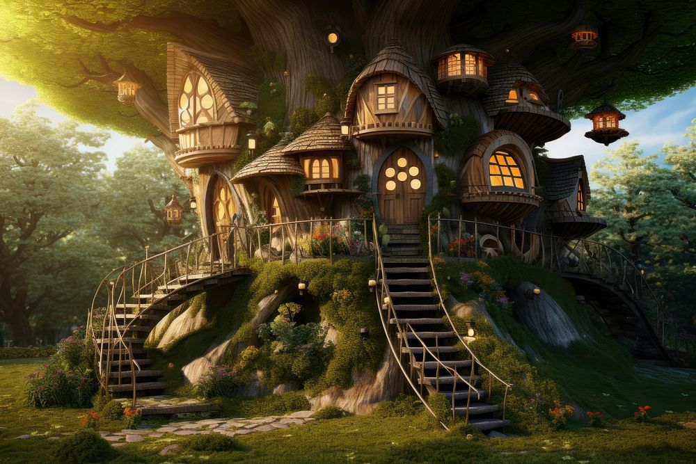 Tree House dwarfs house architecture | Free Photo - rawpixel
