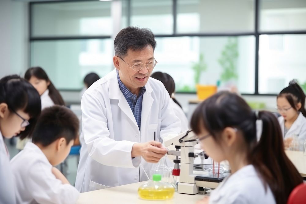 Scientist teaching student teacher. AI | Free Photo - rawpixel