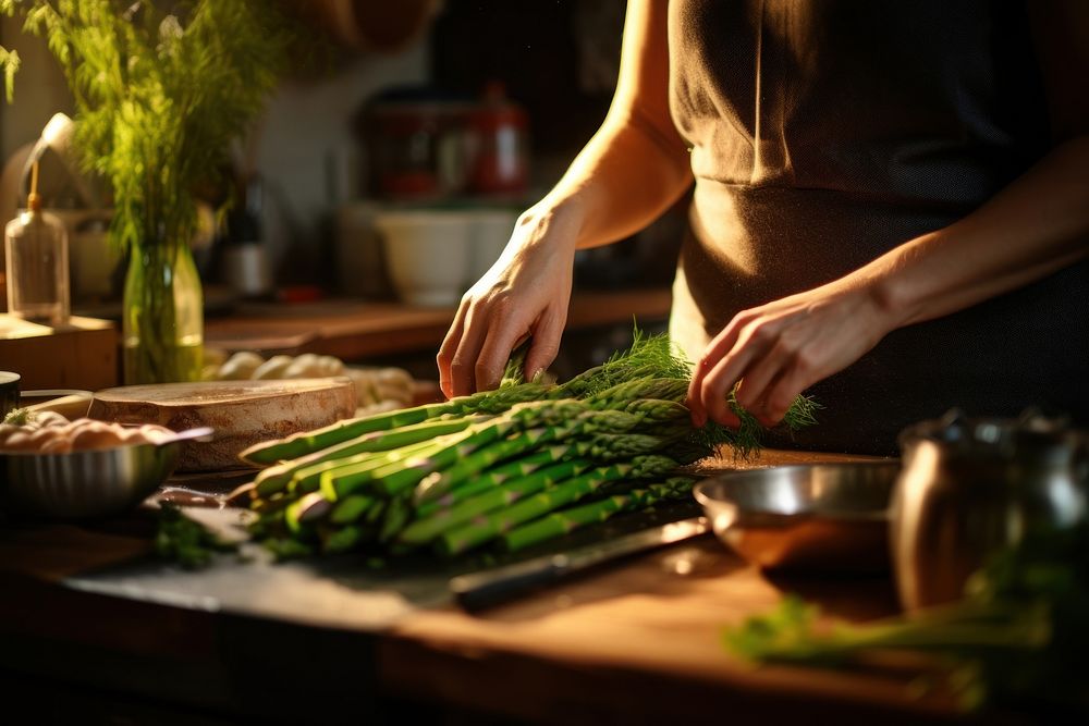 Female cooking asparagus adult food | Free Photo - rawpixel
