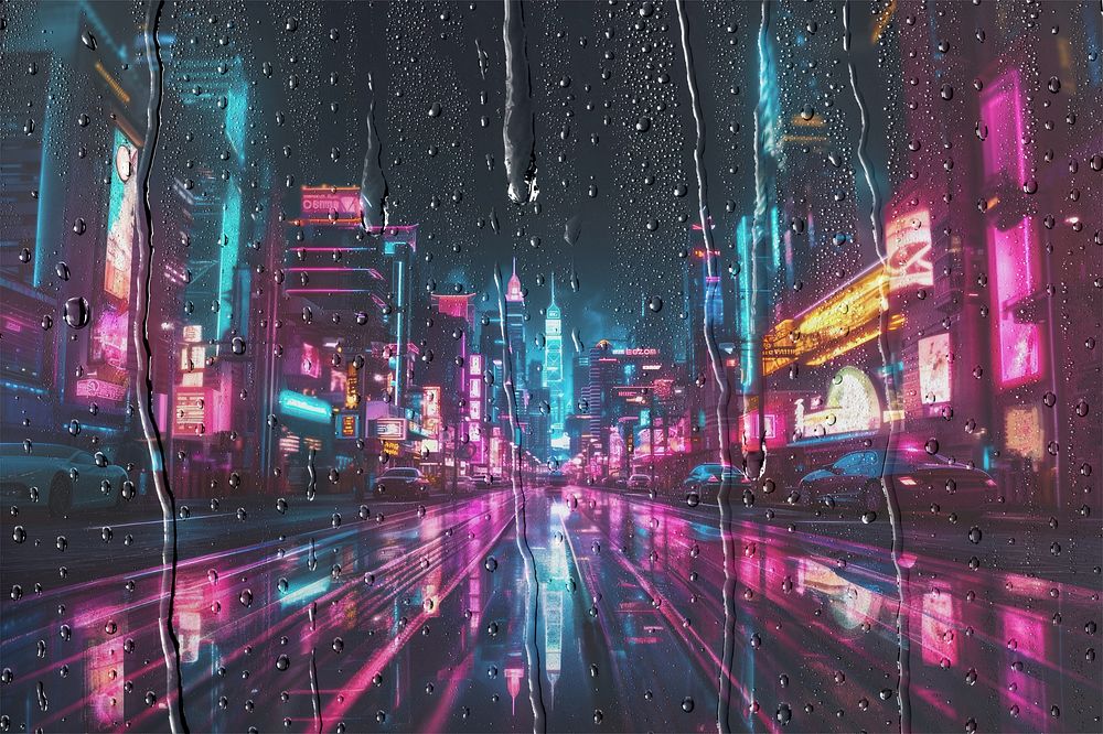 Neon city buildings rain effect | Premium Photo - rawpixel