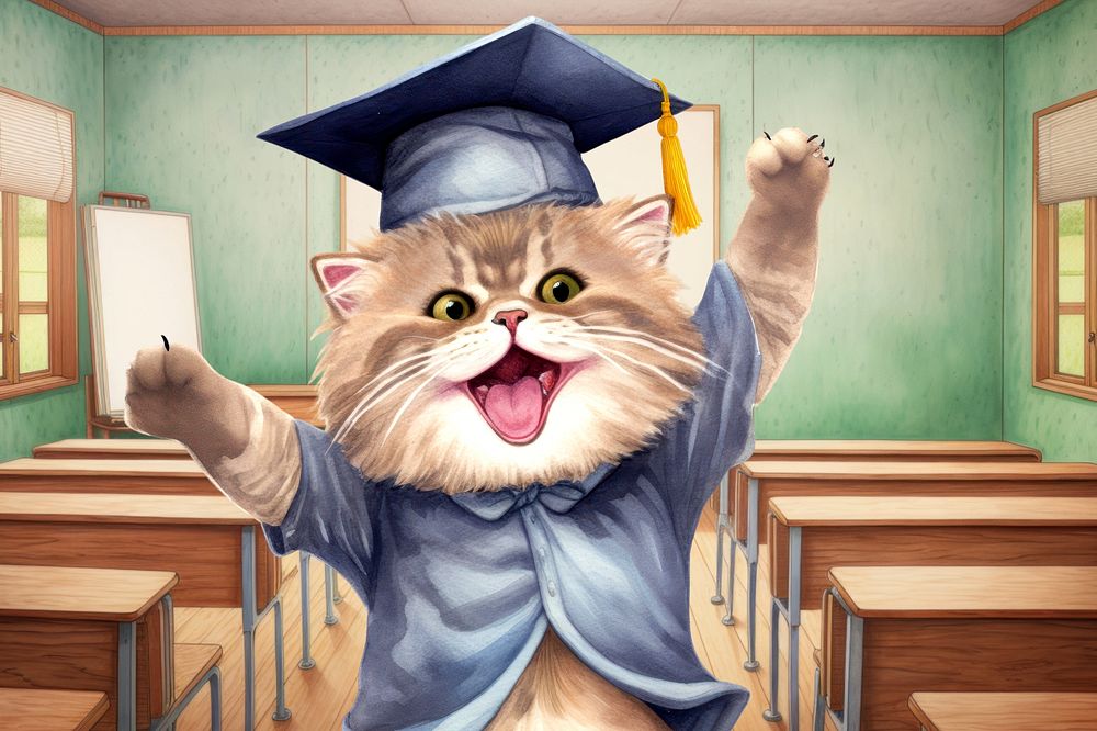 Graduate cat student, education remix | Premium Photo - rawpixel