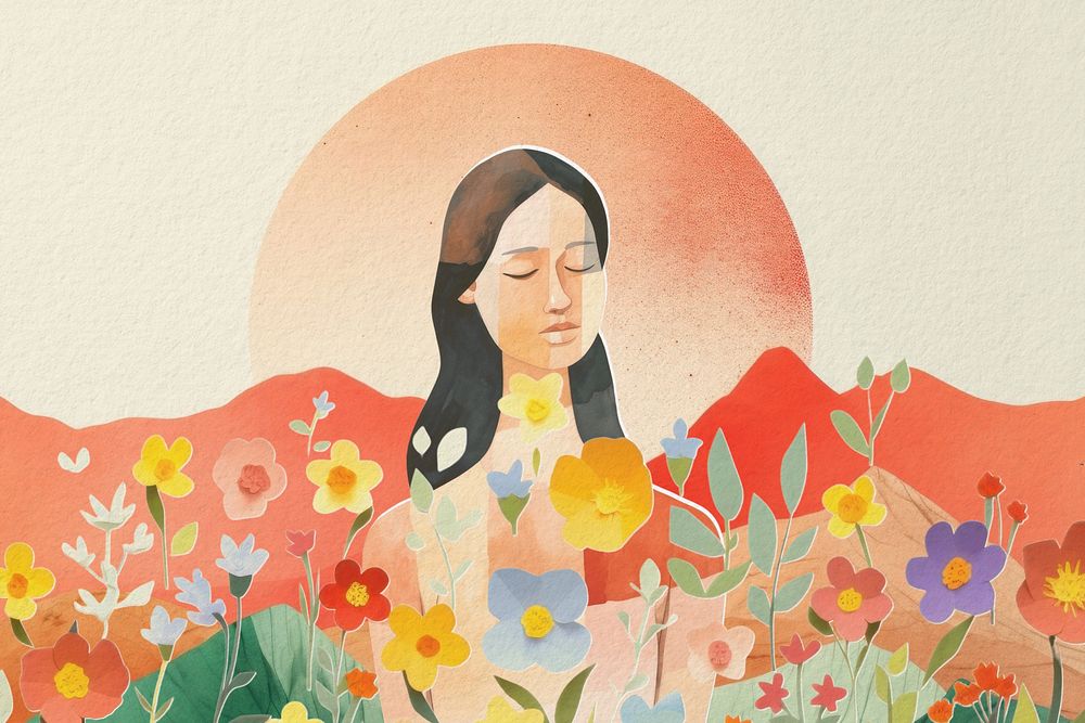 Woman flower field paper craft | Free Photo Illustration - rawpixel