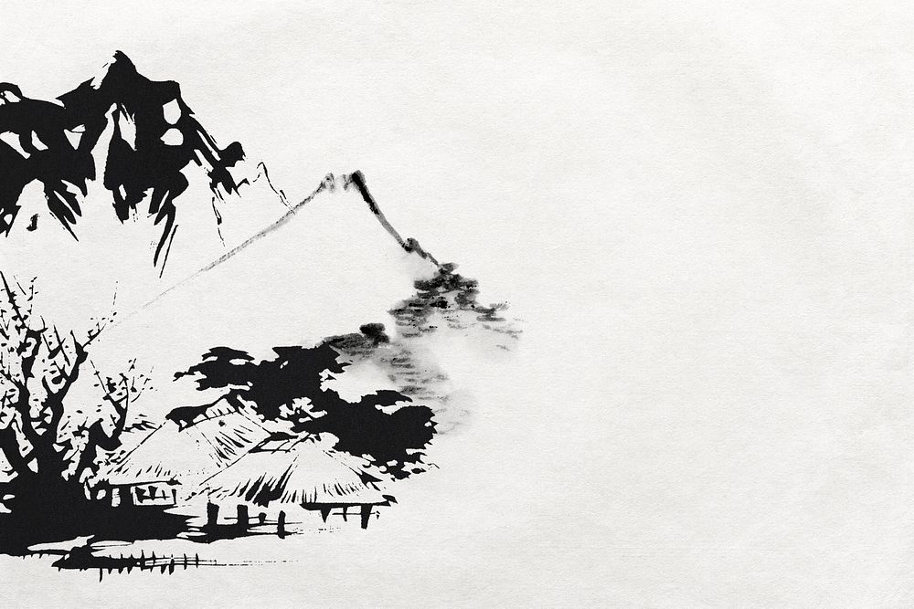 Japanese village ink art background | Free Photo Illustration - rawpixel
