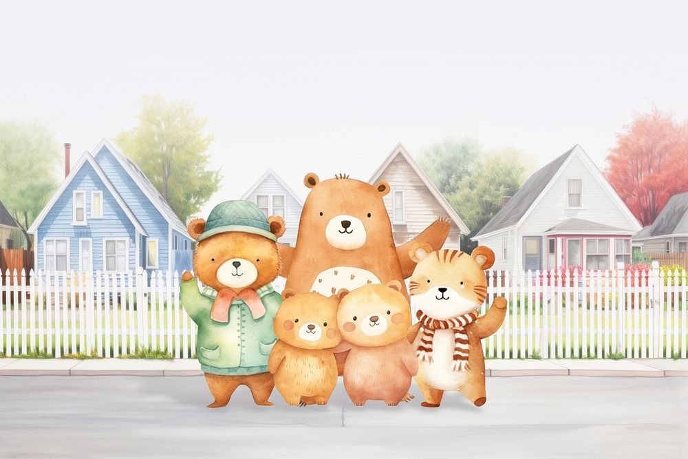 Cartoon neighbors watercolor animal character | Free Photo Illustration ...