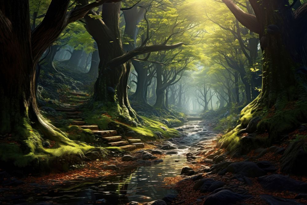 Magical forest landscape sunlight woodland | Premium Photo - rawpixel