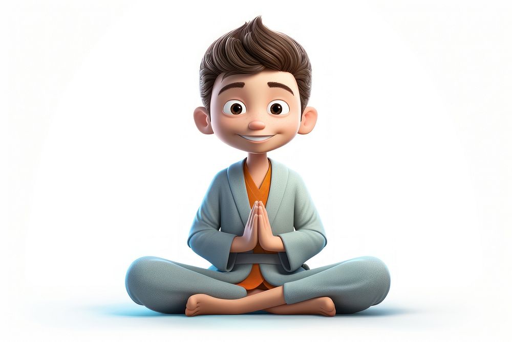 Meditation sitting cartoon white background | Free Photo Illustration ...