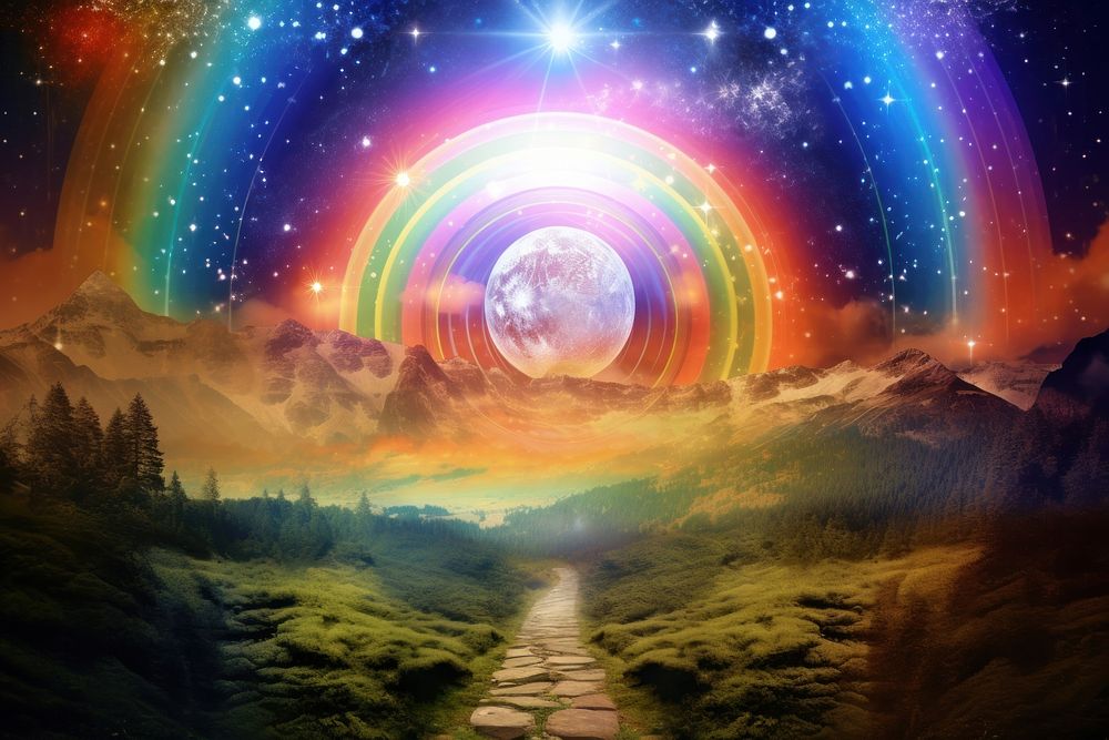 Spiritual landscape rainbow outdoors. | Premium Photo Illustration ...