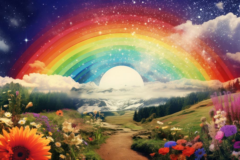 Spiritual landscape rainbow flower. AI | Free Photo Illustration - rawpixel