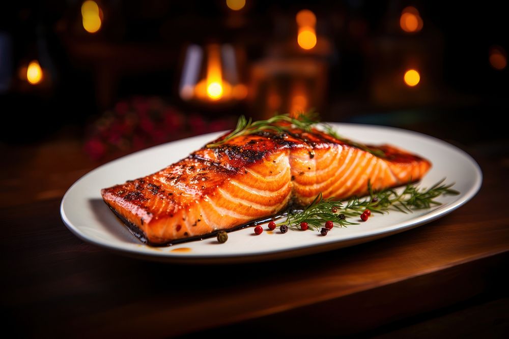 Grilled salmon plate seafood meat | Free Photo - rawpixel