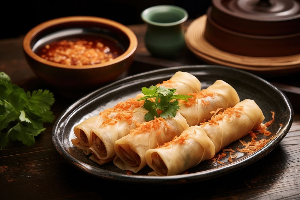 Steamed spring rolls plate table | Free Photo - rawpixel